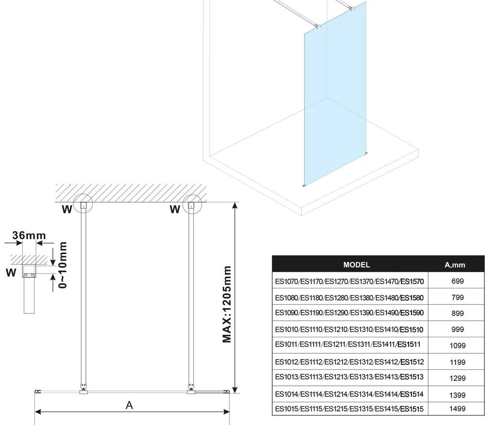 Polysan Esca Chrome jednodílná sprchová zástěna 150 x 210 cm do prostoru chrom kouřové matné sklo ES1415-05