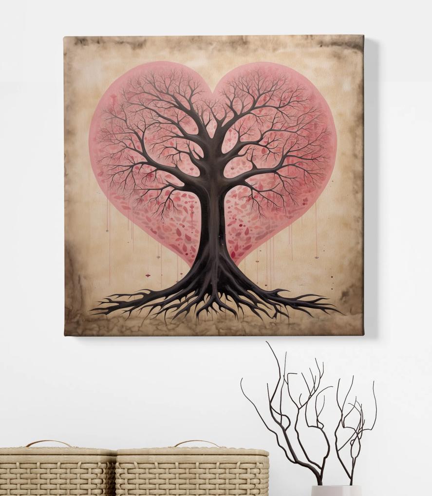 Obraz na plátně - Strom života ve tvaru srdce FeelHappy.cz Velikost obrazu: 120 x 120 cm