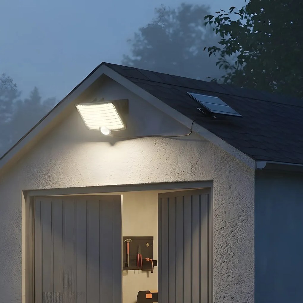 Exteriérové solární nástěnné LED svítidlo Alex, 1x LED 5,5w, černá, pohybový senzor