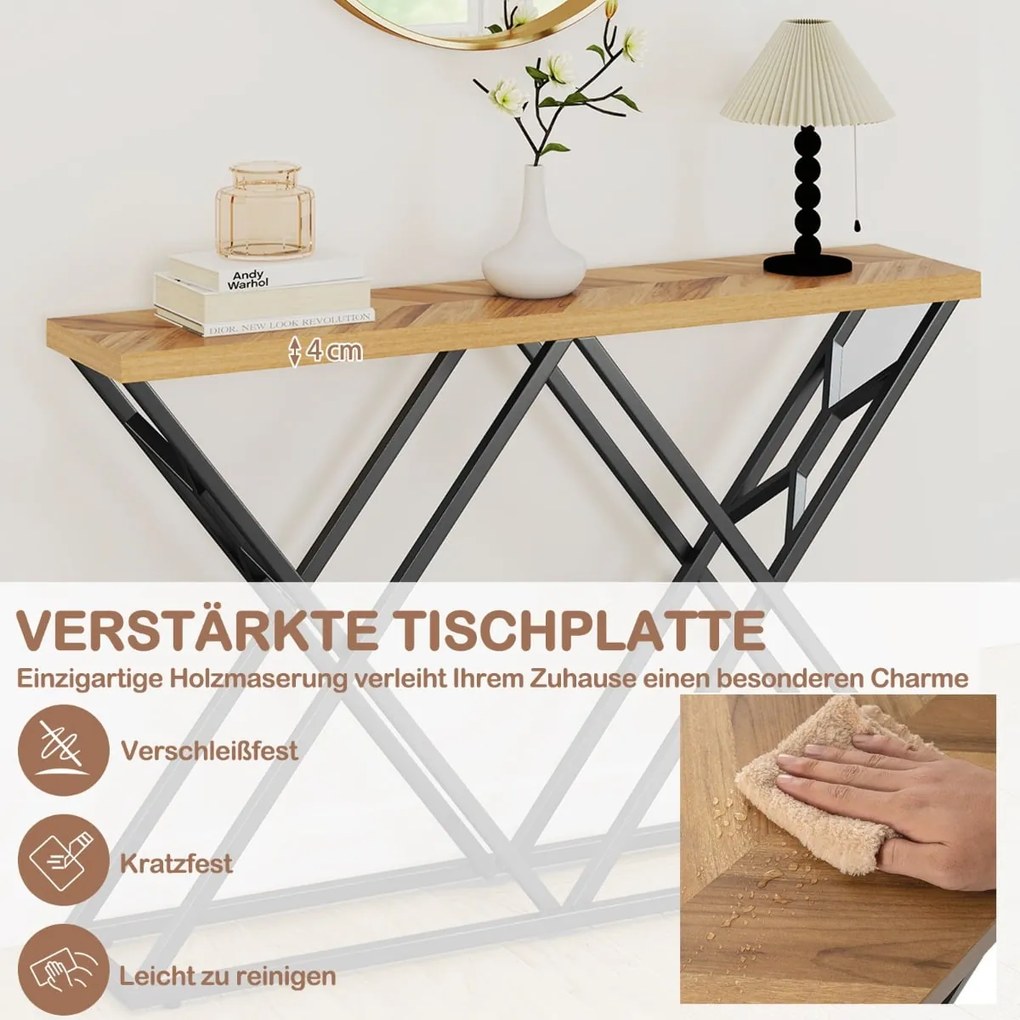Costway 140 cm Konzolový stůl Farmhouse Entry Table s geometrickou kovovou