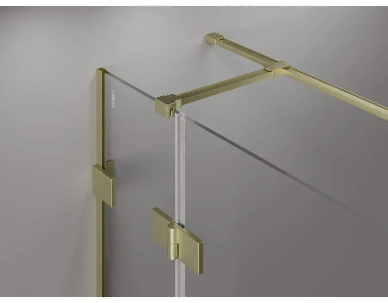 Mexen Lunar T, sklápěcí sprchový kout levý 110 x 110 cm, 8mm čiré sklo, zlatý kartáčovaný - 834T-110-110-55-00-L