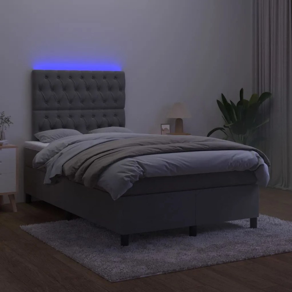Box spring postel s matrací a LED tmavě šedá 120x200 cm samet 3136294
