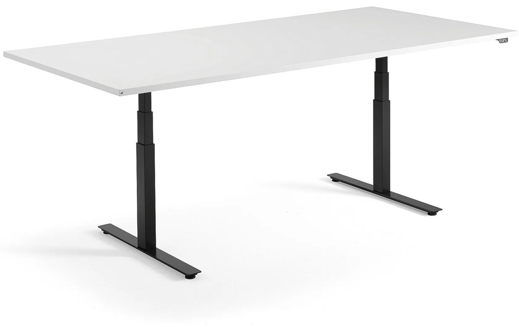 AJ Produkty Jednací stůl MODULUS, výškově nastavitelný, 2400x1200 mm, černý rám, bílá