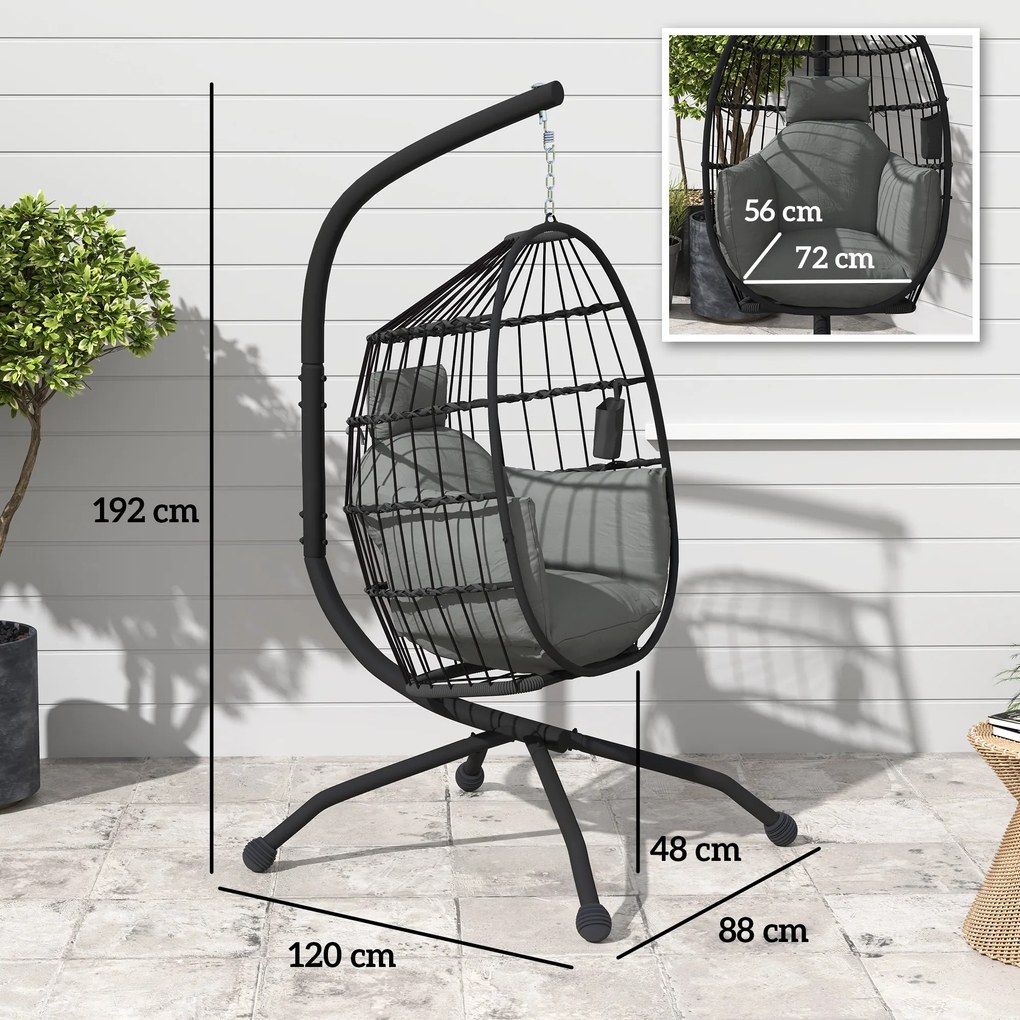Houpací křeslo Outsunny ve tvaru vajíčka se stojanem, skládací houpací křeslo s držákem na nápoje, odnímatelný a pratelný sedák, hammock, houpačka pr…