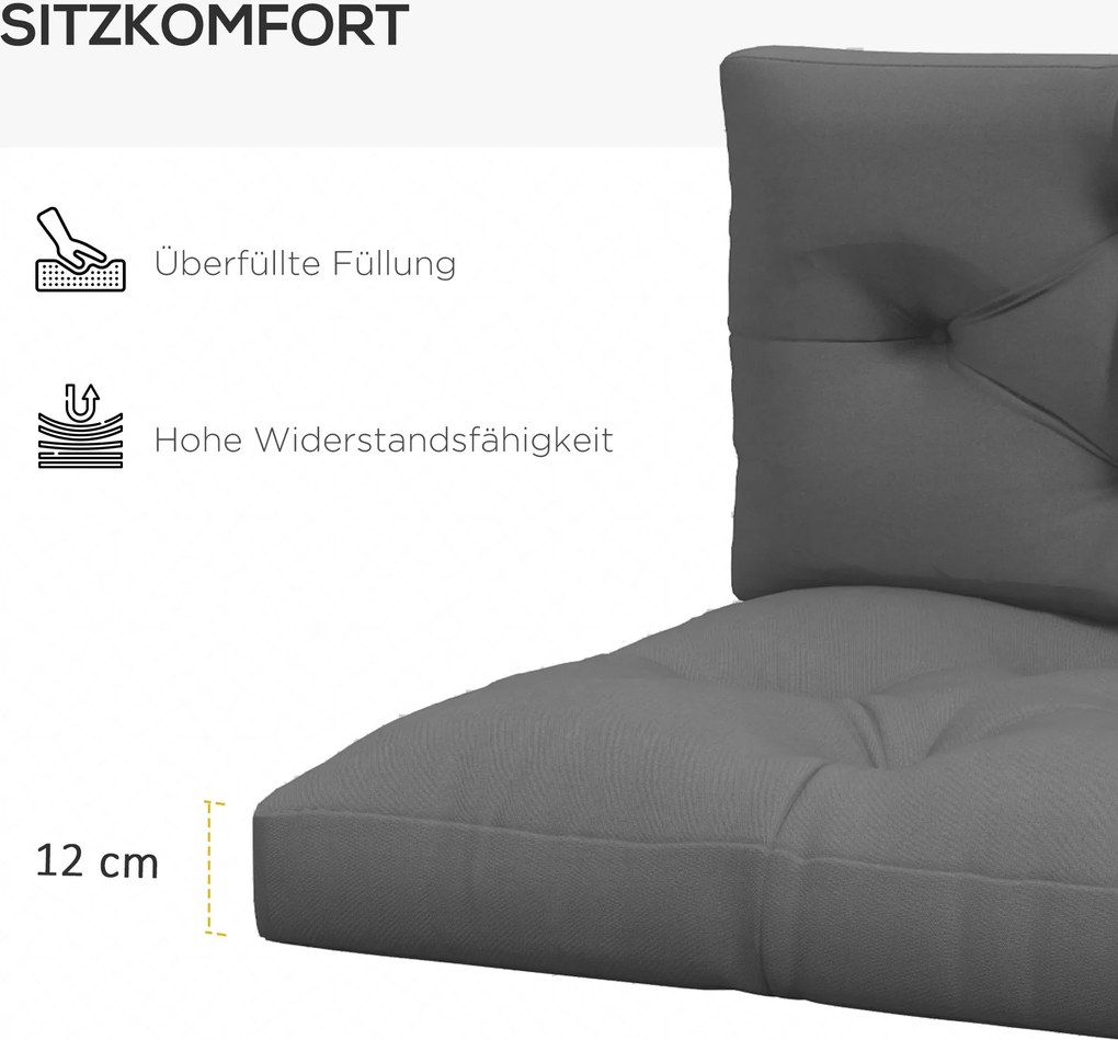 Outsunny 2místný Paletový Polštář 120cm x 80cm x 12cm s UV Ochrannou pro Zahradní Lavici, Tmavě Šedý