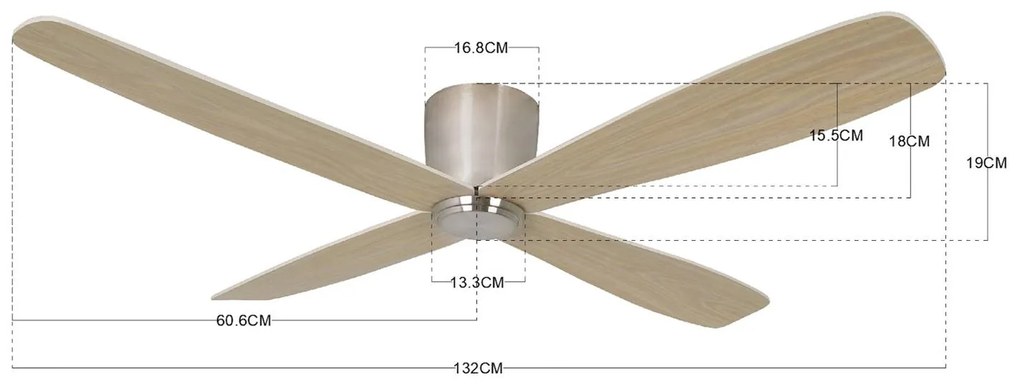 Stropní ventilátor Beacon Fraser chrom/dub DC tichý Ø 132 cm