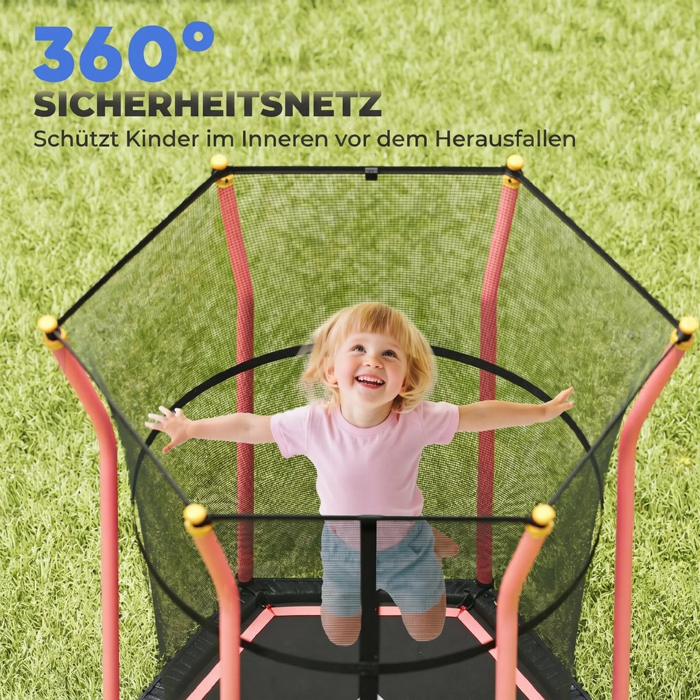 HOMCOM dětská trampolína Ø163,5 cm, vnitřní trampolína s ochrannou sítí, kryt okraje gumovým lanem, dětská trampolína do 50 kg, pro děti 3-10 let čer…
