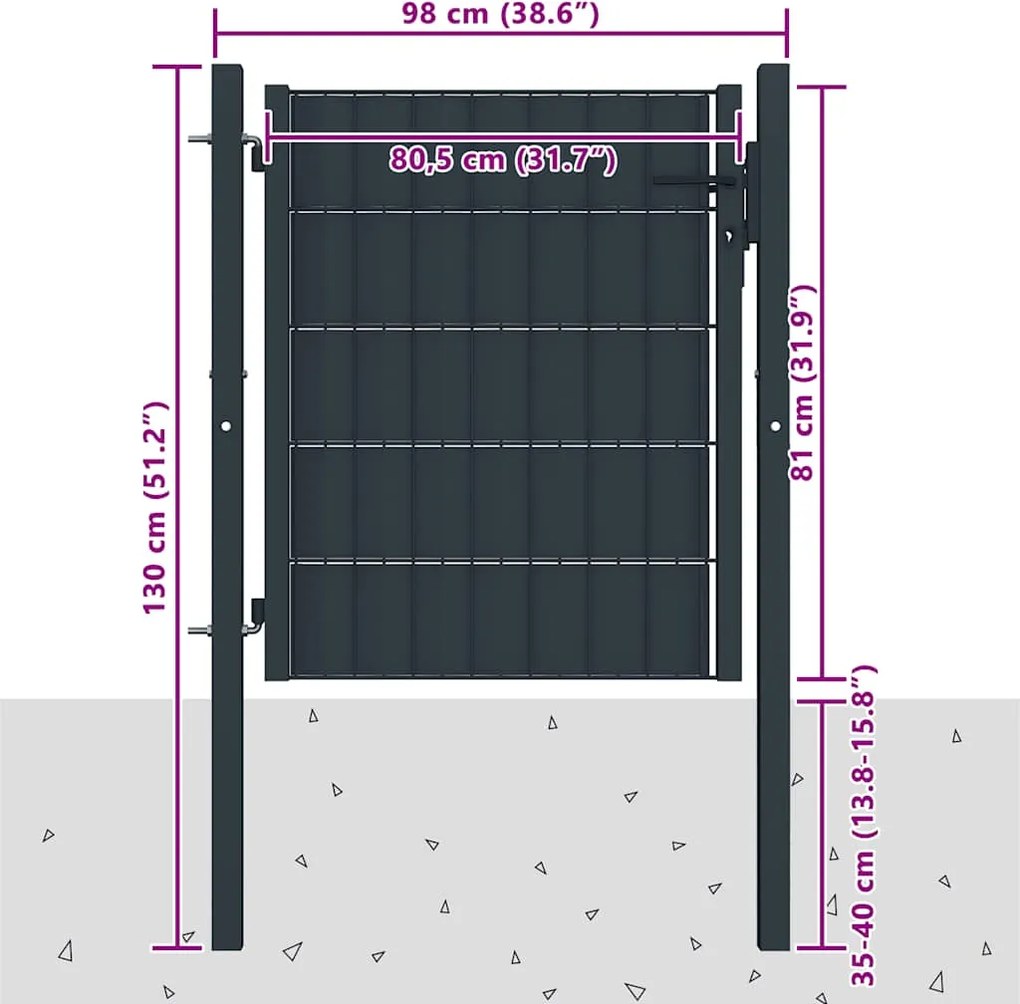 Plotová branka PVC a ocel 100 x 81 cm antracitová 145232