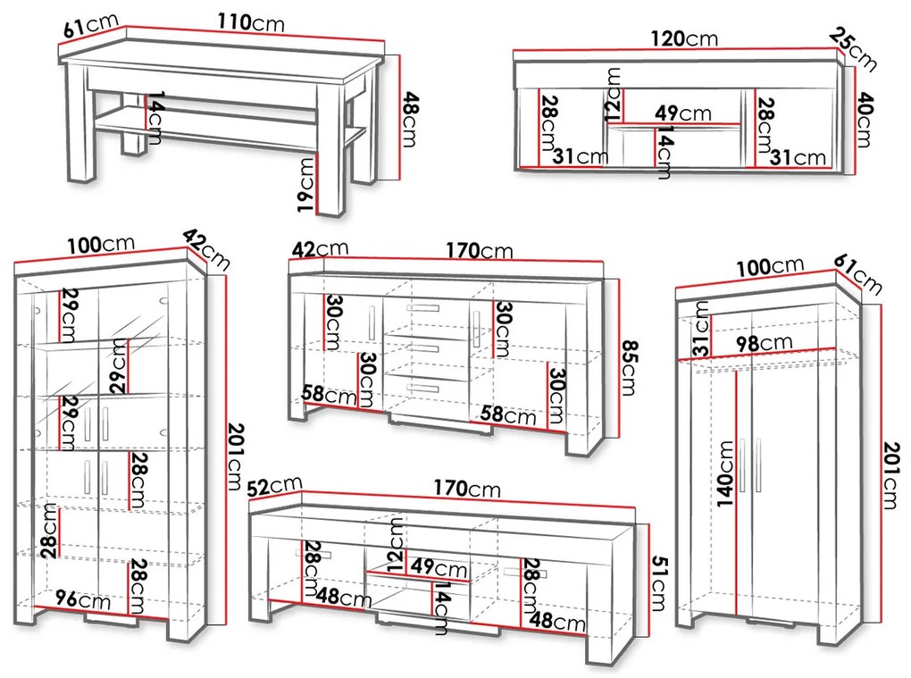 Sestava do obývacího pokoje PORTOGALLO 2 - dub sonoma