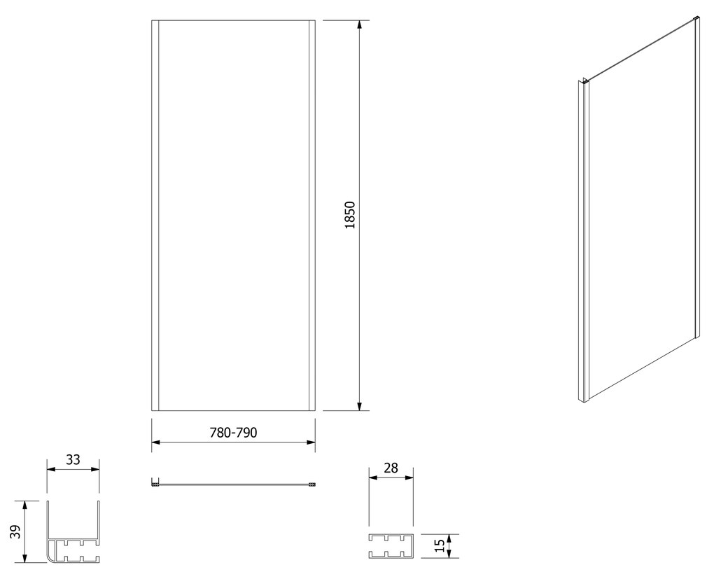 Aqualine AMADEO boční stěna 800 mm, sklo Brick BTP80