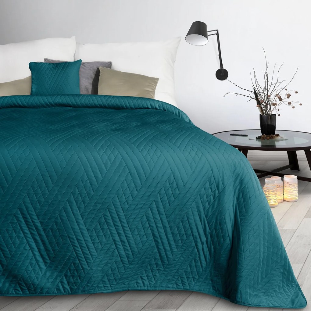 SADA PŘEHOZ NA POSTEL + POVLAK NA POLŠTÁŘ BONI1 200X220 CM, 2 KS 40X40 CM TMAVĚTYRKYSOVÁ