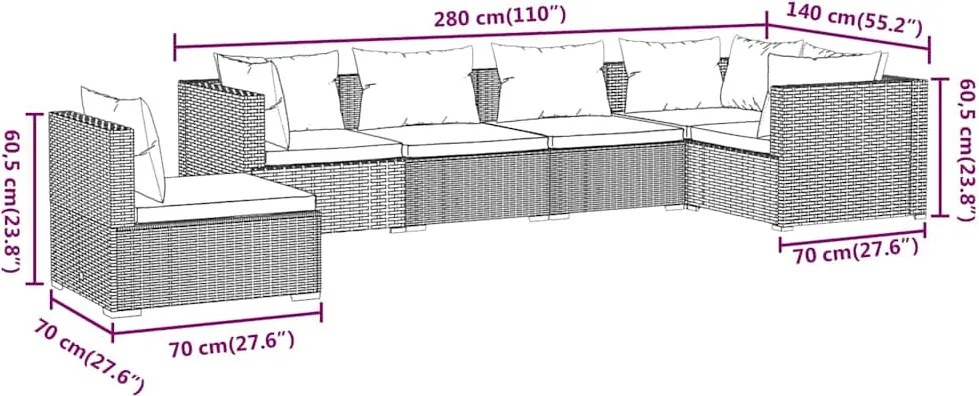 6dílná zahradní sedací souprava s poduškami polyratan hnědá 3102323