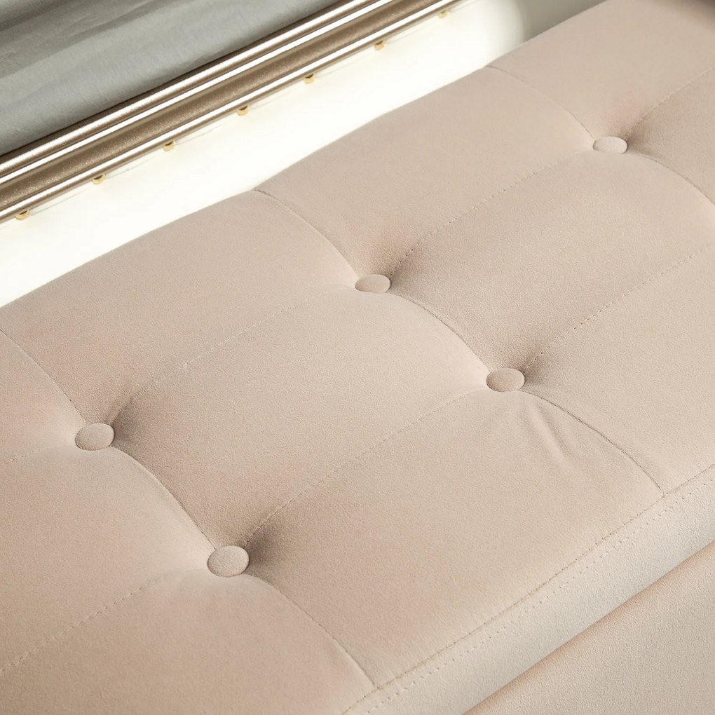 HOMCOM Luxusní sedací lavice Čalouněná lavice s úložným prostorem Područky Truhlicová lavice Sametový polyester kaučukovník Béžová 107 x 42 x 65 cm