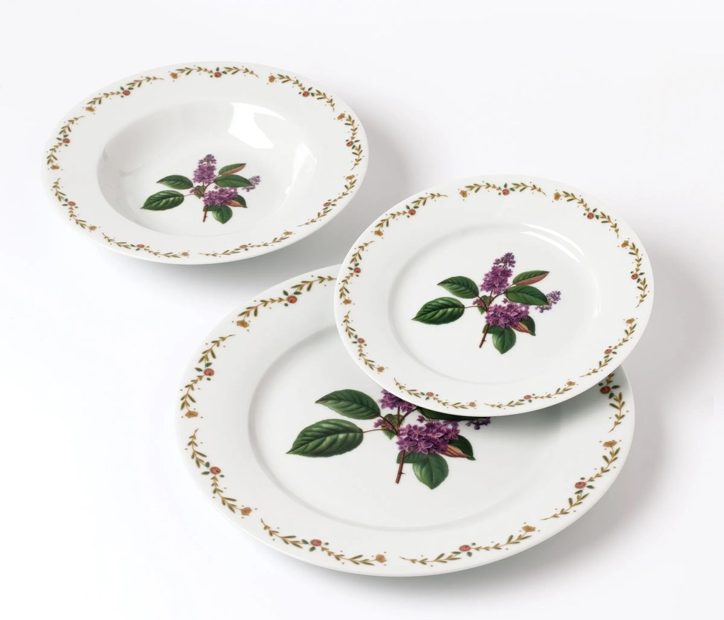 Porcelánová jídelní sada LEA Lilac 18 ks bílá/fialová