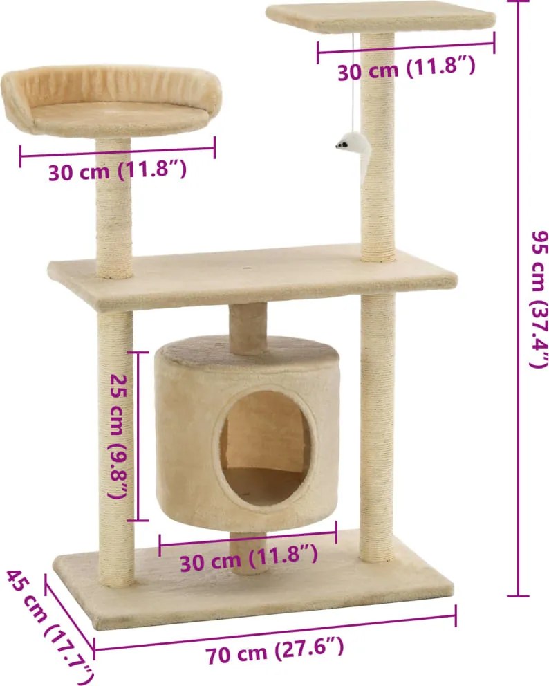 vidaXL Škrabadlo pro kočky se sisalovými sloupky 95 cm [170513] Barva: Šedá se vzorkem otisků tlapek