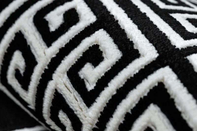 Dywany Łuszczów, Běhoun Gloss 6776 85 greek black/ivory, 80x200, černobílá, ložnice