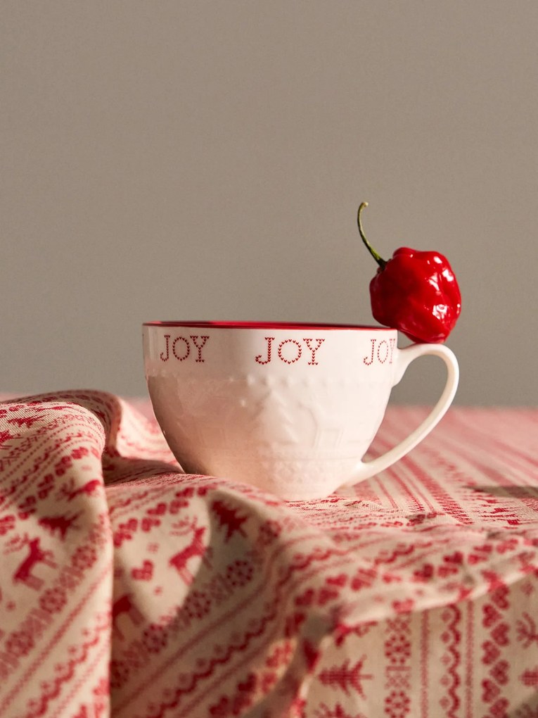 Sinsay - Keramický vánoční hrnek s nápisem „Joy“ - červená