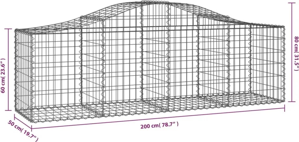 Klenutý gabionový koš 200 x 50 x 60/80 cm pozinkované železo 153393