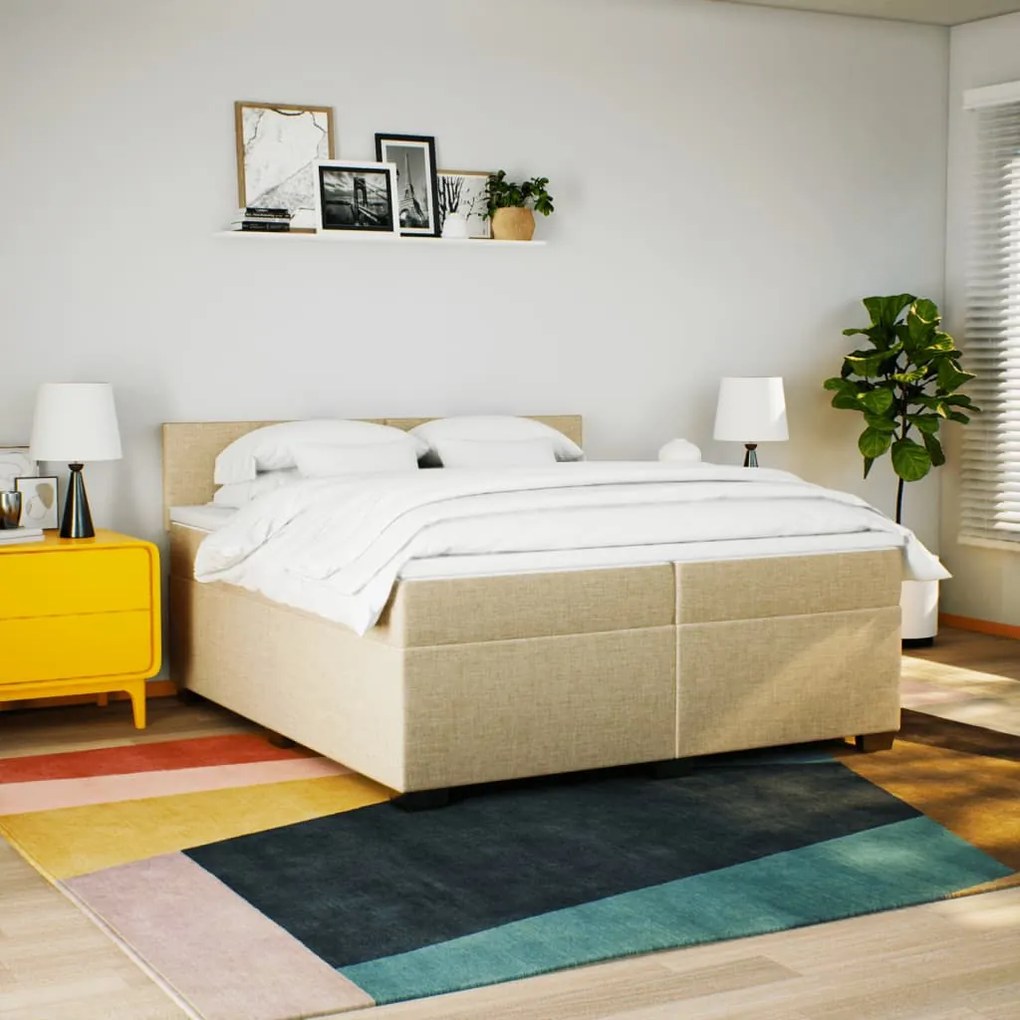 Box spring postel s matrací krémová 200x200 cm textil 3288293