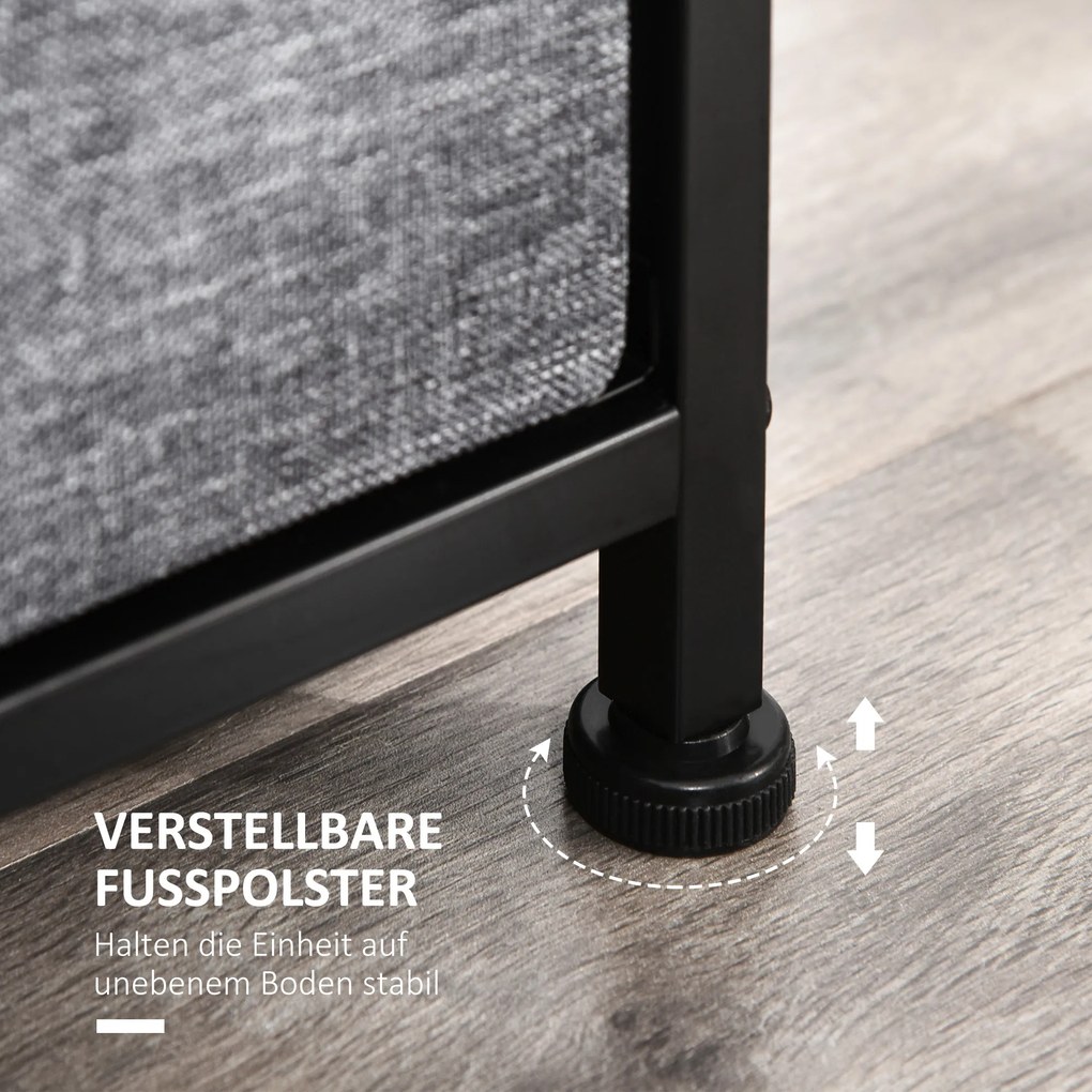 HOMCOM Komoda s 8 textilními zásuvkami, úložná skříň s úchyty, kovový rám, moderní design do ložnice a obývacího pokoje v tmavě šedé barvě