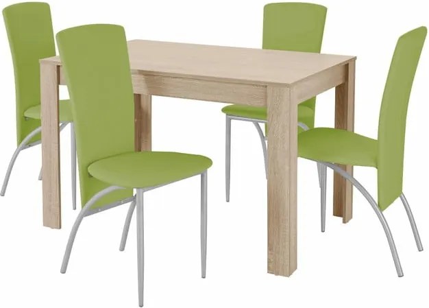 Set jídelního stolu a 4 zelených jídelních židlí Støraa Lori Nevada Oak Green