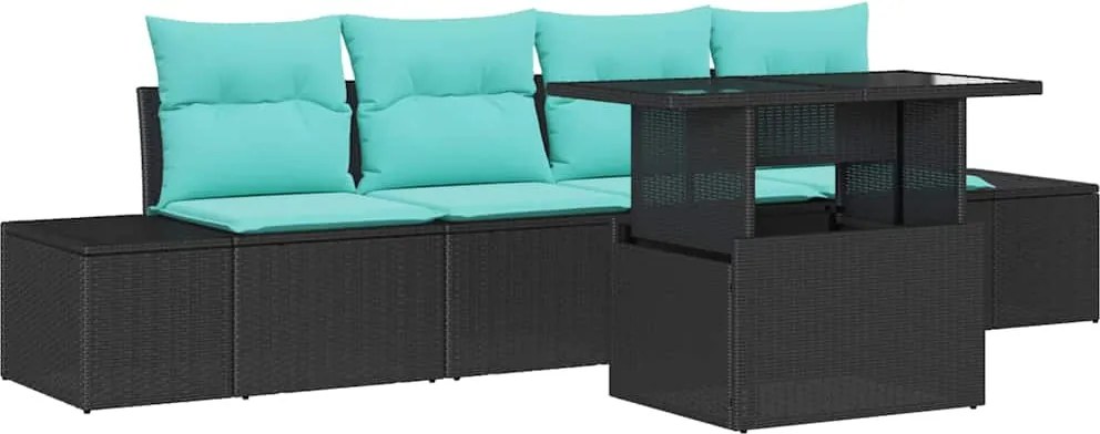 Set pohovek 5 ks 4-Počet míst Černá a modrá polyratan 3349092