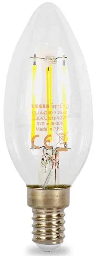 LED žárovka candle svíčka 4.2W E14 4000K 570LM
