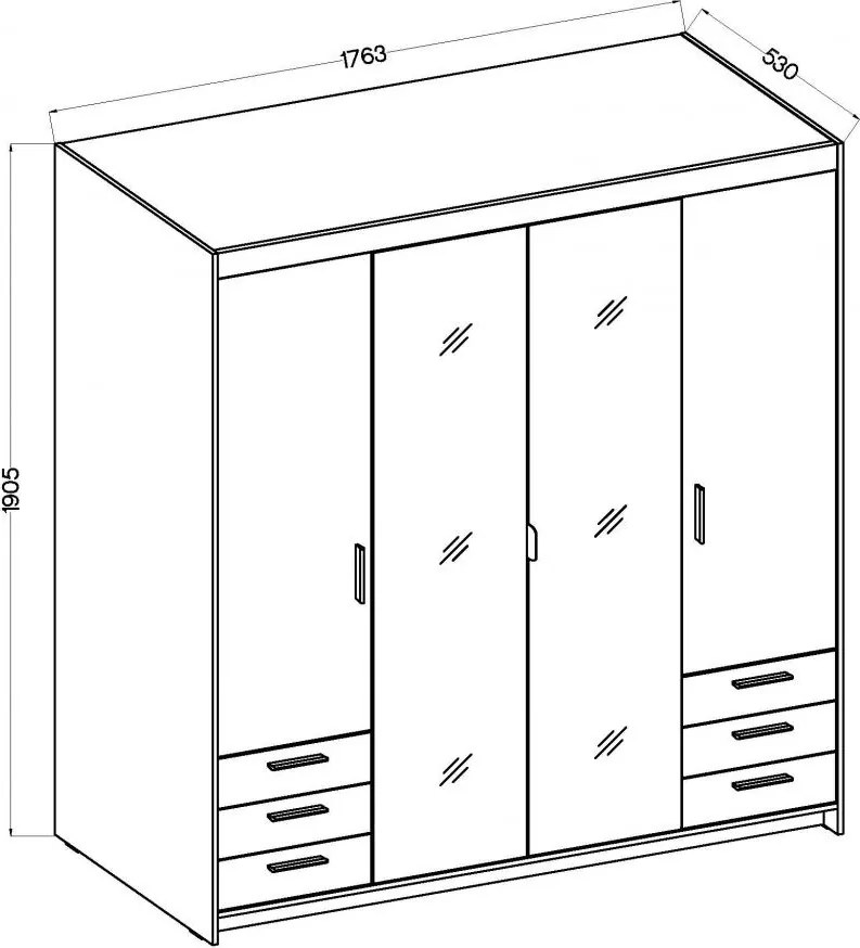 FALCO Šatní skříň Enja 4D6S se zrcadlem Odstín: Dub lefkas