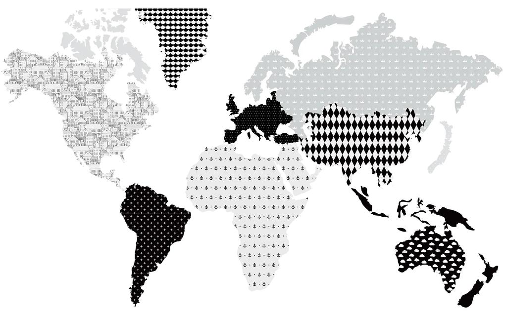 Dekornik Samolepka na zeď Mapa světa černo-bílá Samolepka na zeď Mapa: 120 x 70 cm