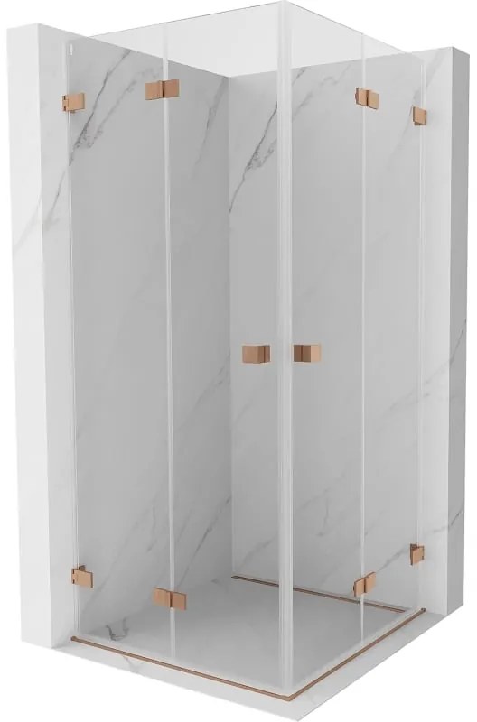 Mexen Lunar-F Duo, skládací sprchový kout 70 x 70 cm, 8mm čiré sklo, profil měděná matná, 836-070L-070P-65-00
