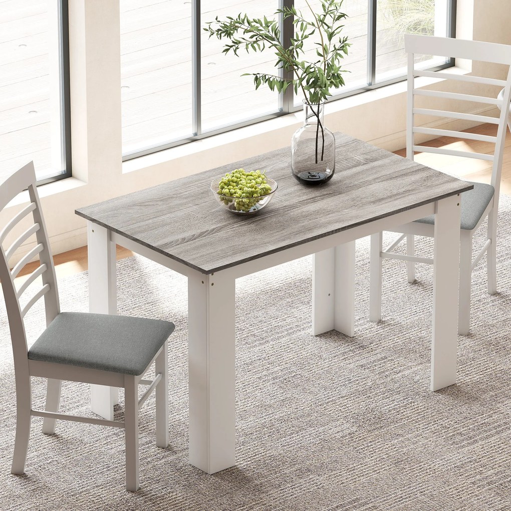 HOMCOM Jídelní stůl pro 4-6 osob, obdélníkový kuchyňský stůl moderní styl, nosnost 50 kg, 120x69x75 cm, šedý a bílý | Aosom