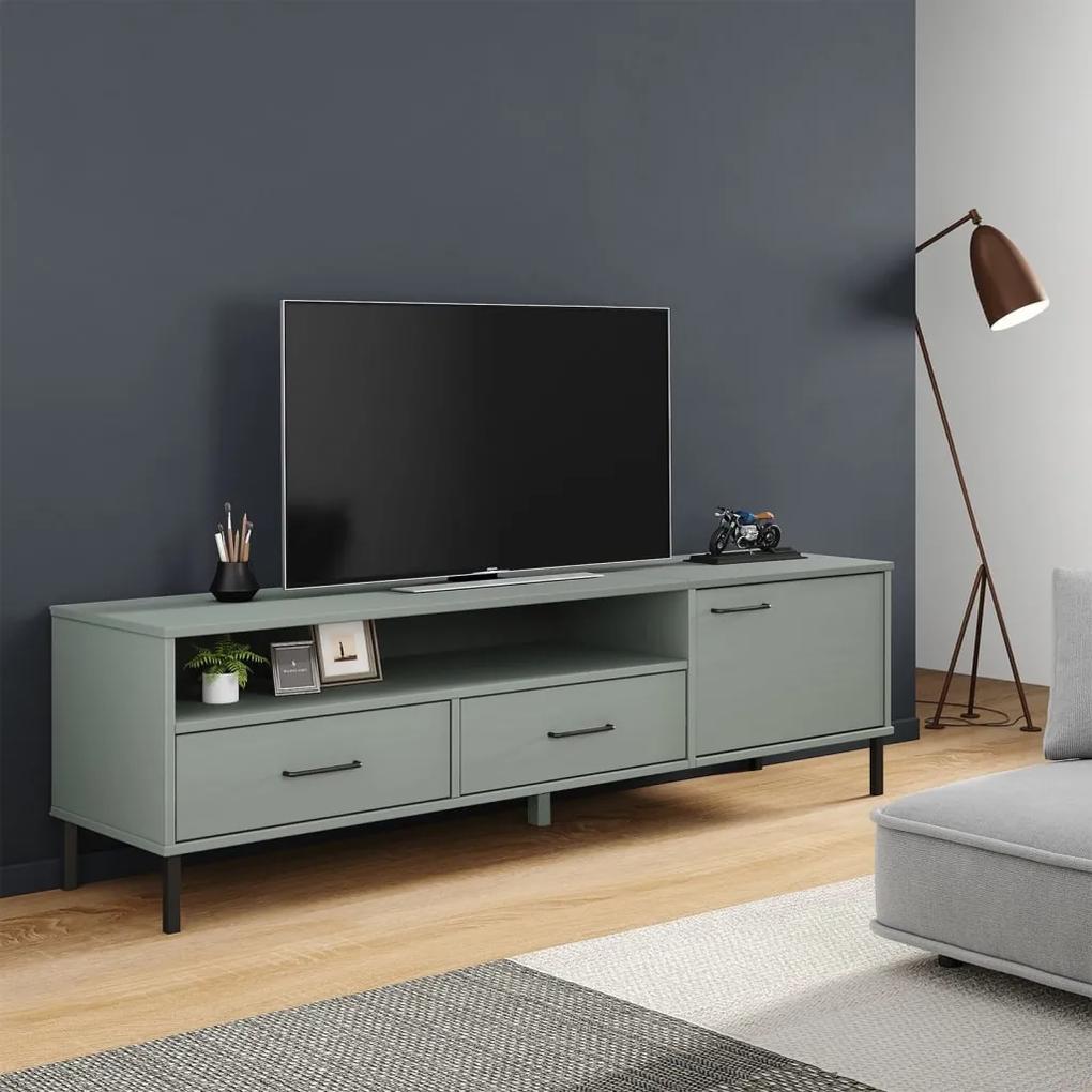 TV skříňka s kovovými nohami šedá masivní borové dřevo OSLO - Default Title