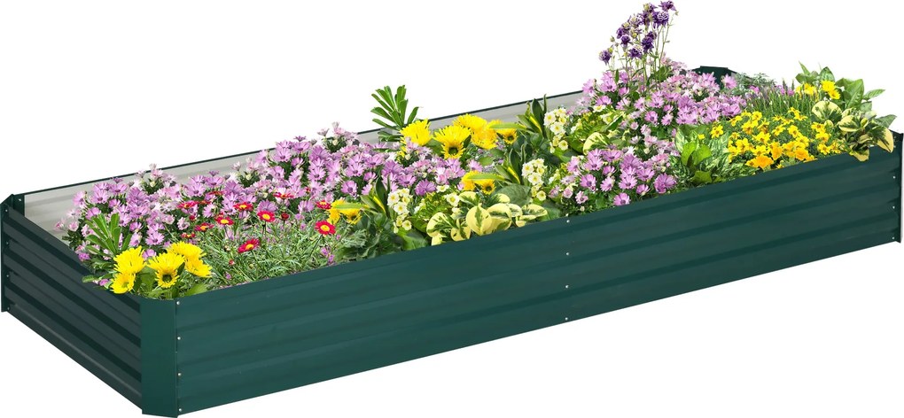 Outsunny Ocelový vyvýšený záhon, Zahradní bedna s chladným rámem 241x90.5x30cm pro květiny, rostliny, ovoce a zeleninu, Tmavě zelená | Aosom