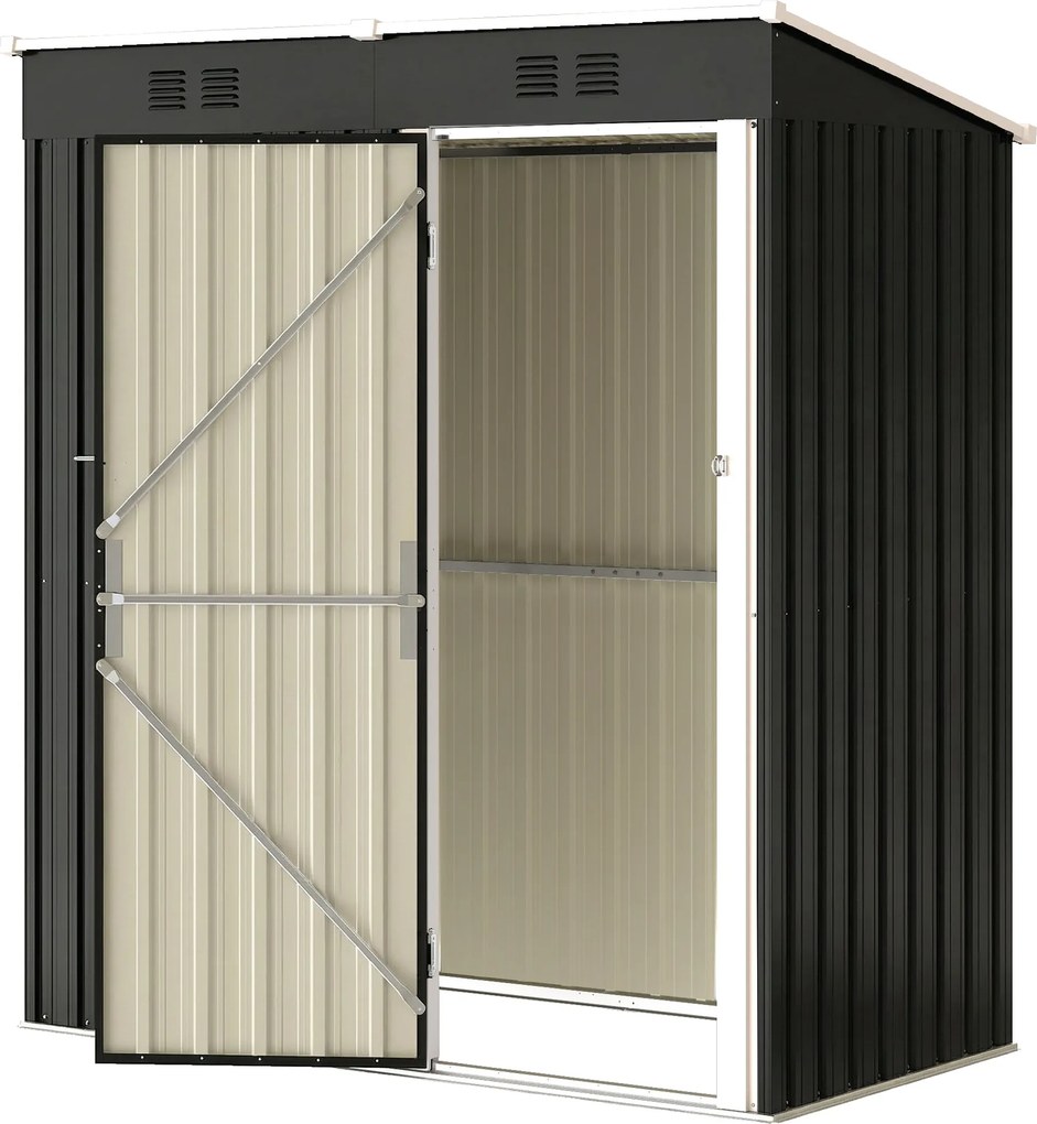Outsunny venkovní pozinkovaný zahradní domek 1,37 m², 163 x 90 x 179 cm (šířka x hloubka x výška) – uzamykatelné dveře, větrací otvory, úložný prosto…