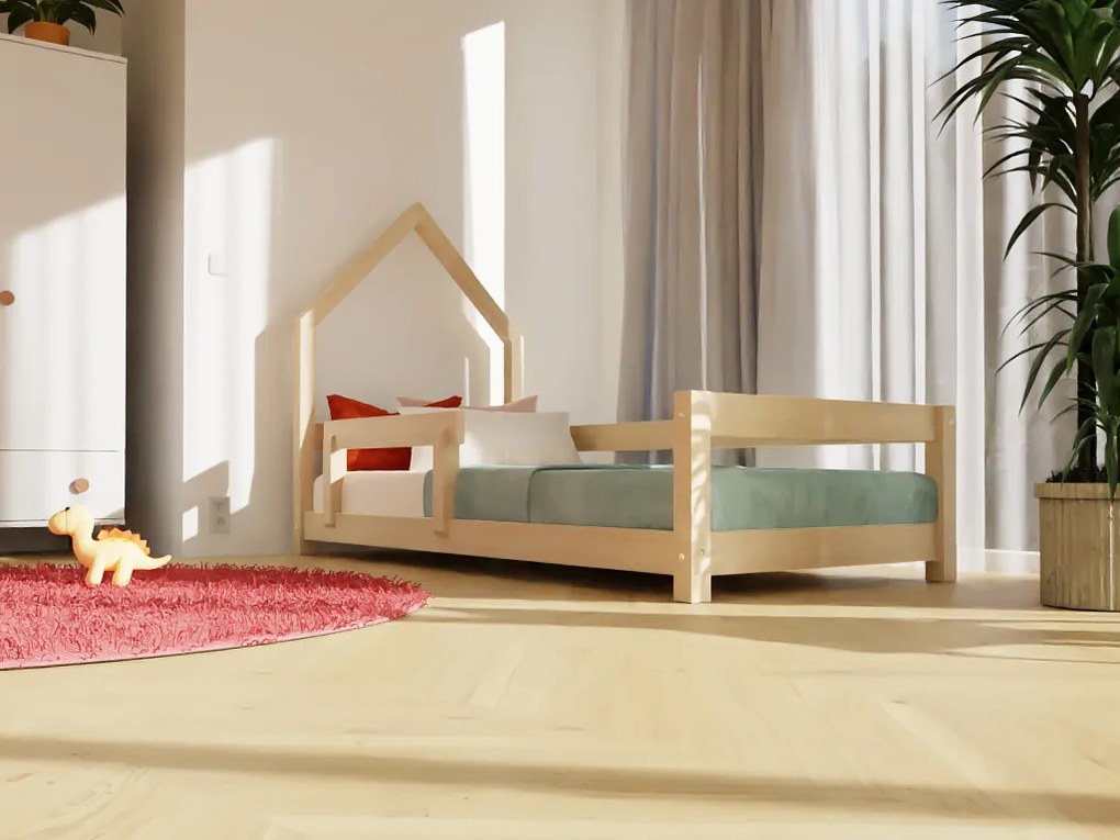Benlemi Dětská postel domeček POPPI s bočnicí Zvolte barvu: Béžová, Zvolte rozměr: 80x200 cm, Zvolte stranu: Vlevo