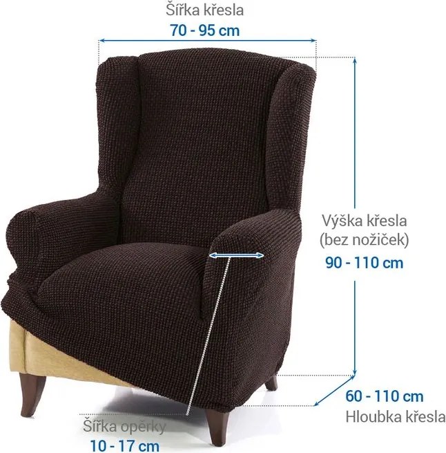 Super strečové potahy NIAGARA čokoládová křeslo ušák (š. 70 - 95 cm)
