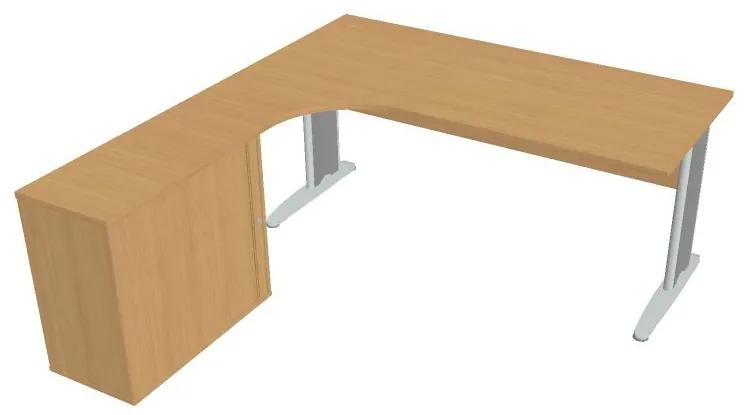 HOBIS Rohový kancelářský psací stůl SELECT se skříňkou, 1800 x 2000 mm, pravý, buk