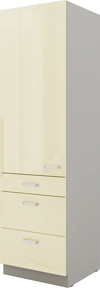KARMEN | vysoká skříňka 60 DKS-210 3S1F potravinová | UNI DVÍŘKA | 60 cm | PREMIUM BOX | světle šedá/krémová lesk
