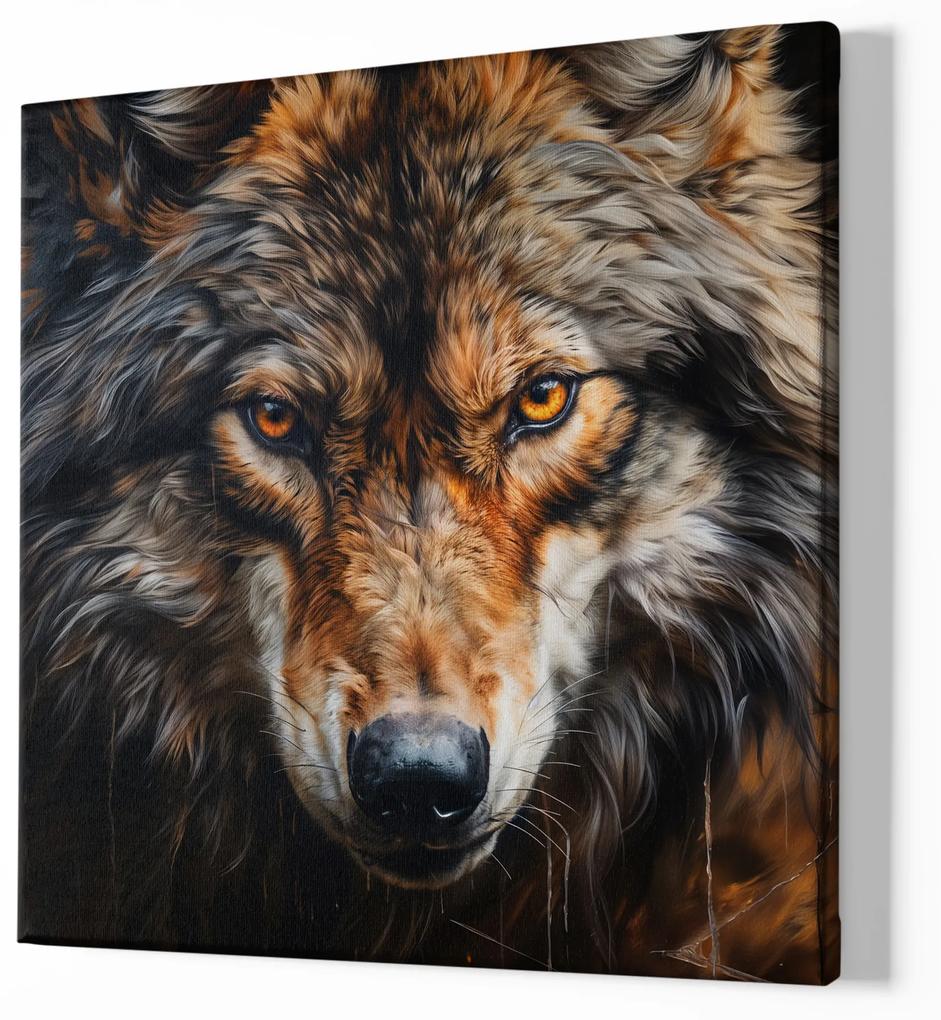 Obraz na plátně - Vlk v barvách podzimu, Makro portrét, Králové divočiny FeelHappy.cz Velikost obrazu: 100 x 100 cm