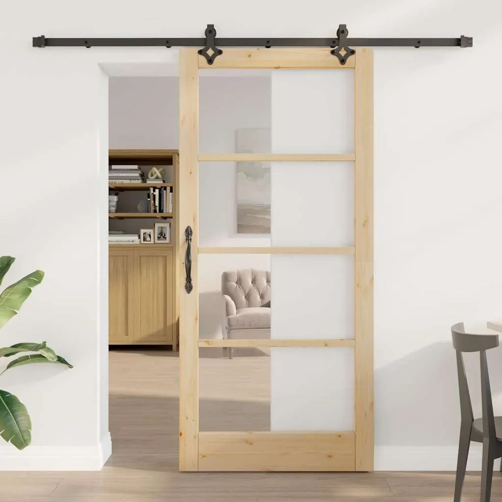 Posuvné dveře Přírodní 93 x 202 cm Masivní borové dřevo a sklo 3332315