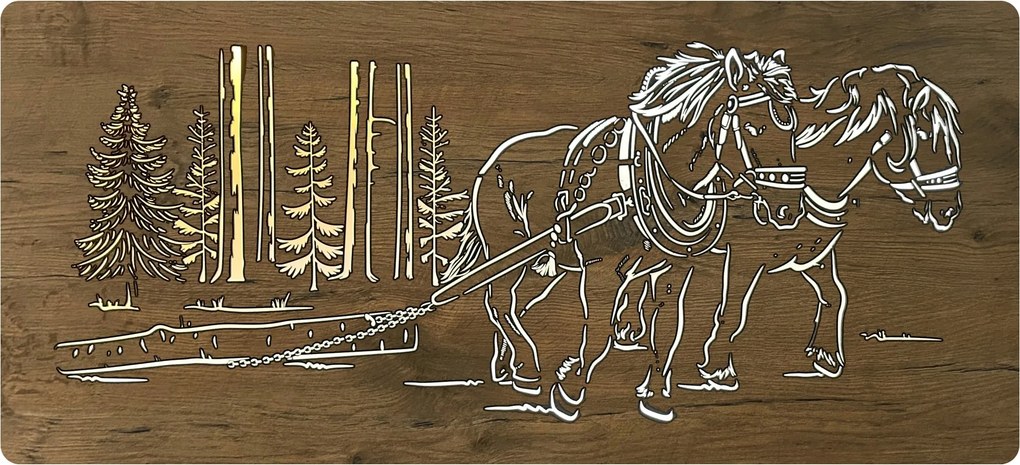 Li-Go "Koně v lese" světelný obraz 230V 110x50 cm provedení povrchu: černá s patinou