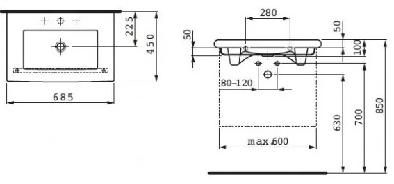 BPS-koupelny Keramické umyvadlo Leufen LIVING 68