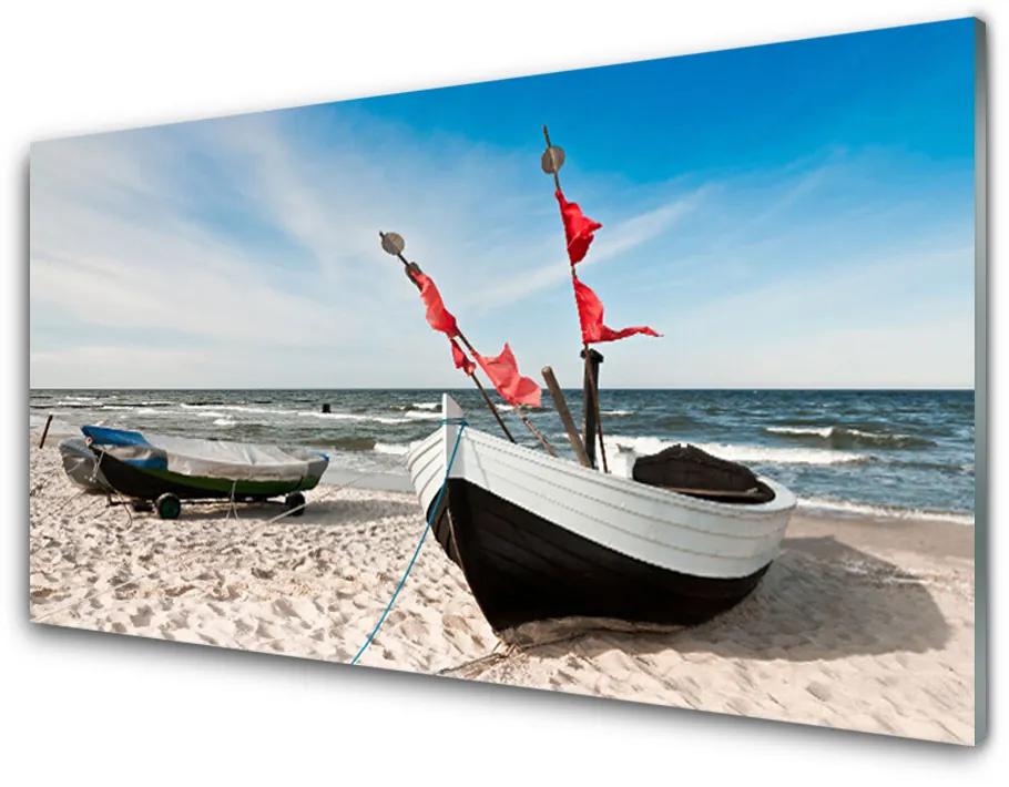 akrylový obraz Loďka Pláž Krajina 120x60 cm