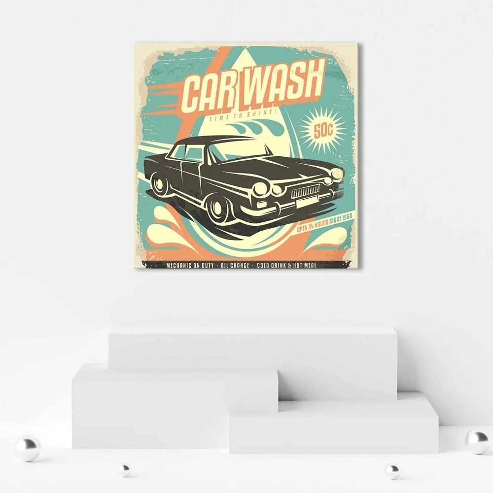 Obraz na plátně Myčka aut Vintage Sign - 50x50 cm