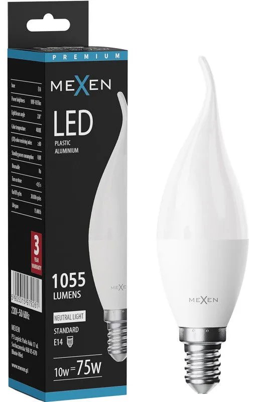 Mexen Nova LED žárovka plamínek E14, C37, 10W, Neutrální - 4000K, 1055 lm - L106-E14-1040-01