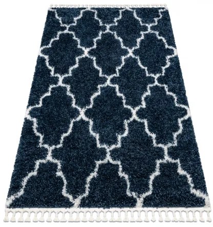 koberec UNION 3488 vzor Marocký jetel modrý / krém   střapce, Maroko velikost 180x270 cm | krásné koberce cz