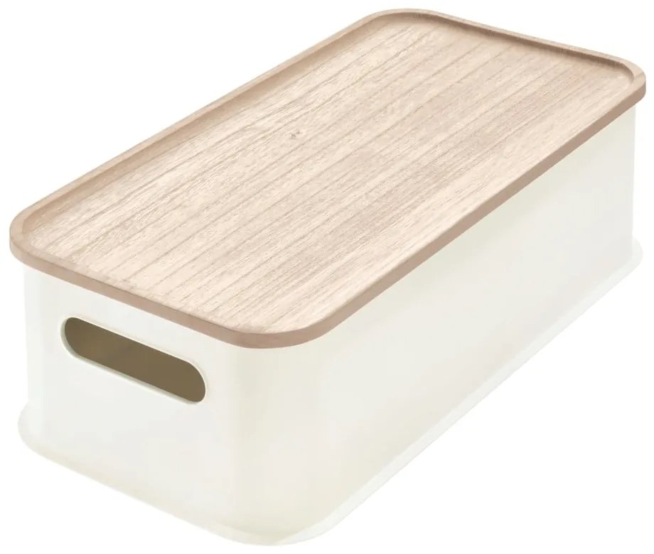 Bílý úložný box s víkem ze dřeva paulownia iDesign Eco Handled, 21,3 x 43 cm