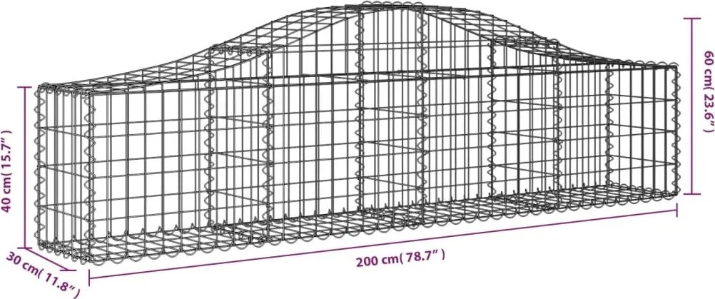 vidaXL Klenutý gabionový koš 200 x 30 x 40/60 cm pozinkované železo [153382]