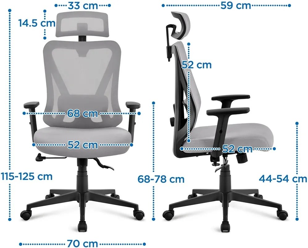 Kancelářská židle Yaheetech – světle šedá (256249274278)