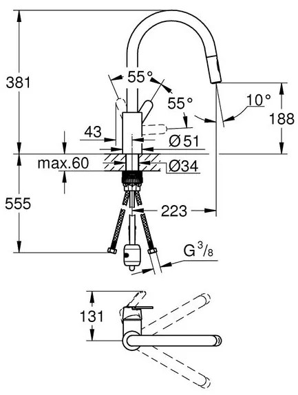 Grohe Get Dřezová páková baterie stojánková chrom 31484001